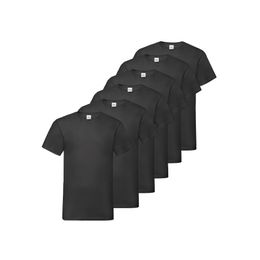 Herren T-Shirt, schwarz, Gr. M, Fruit of the Loom, unifarben, Jersey, Obermaterial: 100% Baumwolle, Shirts, aus Baumwolle, V-Ausschnitt, 6-teilig