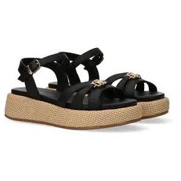 Sandale Tommy Hilfiger, M&auml;dchen, Gr. 37, schwarz, Synthetik, Schuhe Sandale, Plateau, Sommerschuh, Wedge Sandale mit Schnallenverschluss