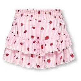 Sommerrock KIDS Only "KOGGLOW LIFE TAPED EDGE SKORT AOP WVN", M&auml;dchen, Gr. 164, romance rose aop:strawberry, stripes barely pink, Jersey, Obermaterial: 100% Viskose, bedruckt, gestreift, regular fit knielang, R&ouml;cke, mit tollen Volants mit dezenter Spitzenkante