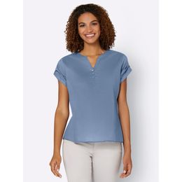 Casual Looks Damen Kurzarmbluse, blau, Gr. 50, unifarben, 100% Baumwolle, Blusen