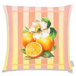 Dekokissen Apelt "3811", zartes apricot, gelb, bedruckt, B:48cm H:10cm L:48cm, Obermaterial: 75% Baumwolle, 25% Polyester. F&uuml;llung: 100% Polyester, Dekokissen_Sitzkissen_Kissenh&uuml;llen, Statement-Rei&szlig;verschluss