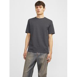 Jack & Jones Rundhalsshirt JACK & JONES "JJEORGANIC MELANGE TEE SS O-NECK NOOS", Herren, Gr. XS, grau (dunkelgrau melange), Jersey, Obermaterial: 60% Baumwolle, 40% Polyester, meliert, normal normal, Rundhals, gerader Abschluss, Shirts Rundhalsshirt, Baumwollmischung, regular fit