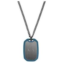 Giorgio Armani Kette mit Anh&auml;nger ARMANI EXCHANGE "Schmuck Geschenk Edelstahl, Silikon", gunfarben, blau, Halsketten, Herren, Edelstahl Silikon, L: 70 B: 2mm, Edelstahl, Silikon, B:2mm