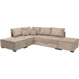 Ecksofa Home Affaire "Night & Day L-Form, Breite 316 cm mit Dauer-Schlaffunktion", taupe, B:316cm T:215cm, 100% Polyester, Sofas, Ecksofa, inkl. Bettfunktion, Bettkasten und Keder, Boxspringbett 180x200 cm