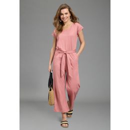 Jumpsuit Laura Scott, Damen, Gr. 38, N-Gr, schwarzrose, Single Jersey, Obermaterial: 50% Baumwolle, 50% Modal, unifarben, figurumspielend lang, tiefer Rundhals, angeschnitten, Overalls Jumpsuit, f&uuml;r entspannte Casual- und Sommermode, Halbarm-Design