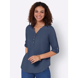 Longbluse Casual Looks, Damen, Gr. 50, blau (rauchblau), 100% Viskose, unifarben, V-Ausschnitt, Blusen Longbluse
