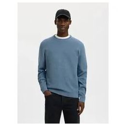 Rundhalspullover Selected "SLHROSS LS KNIT STRUCTURE CREW NECK NOOS", Damen, Gr. S, blau mirage detail:dusty blau, Strick, Obermaterial: 100% Baumwolle, unifarben, regular fit normal, Rundhals, Rippb&uuml;ndchen, Pullover Rundhalspullover, Baumwolle, regular fit