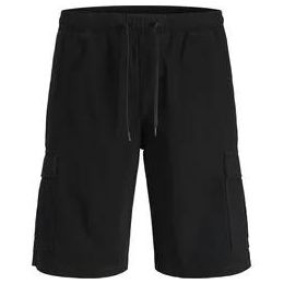 Jack & Jones Cargohose JACK & JONES "JPSTCOLE DYLAN CARGO SHORTS MID", Damen, Gr. XS, N-Gr, schwarz, Web, Obermaterial: 98% Baumwolle, 2% Elasthan, unifarben, relaxed fit kn&ouml;chellang, Hosen Cargohose