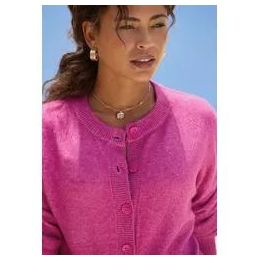 Strickjacke Lascana, Damen, Gr. 40/42, fuchsia, Strick, Obermaterial: 55% Polyester, 30% Polyacryl, 13% Polyamid, 2% Elasthan, unifarben, figurumspielend h&uuml;ftlang, Rundhals, &Auml;rmel mit &Auml;rmelschlitz Rippb&uuml;ndchen, Strickjacken Strickjacke, aus kuschelweichem Strick