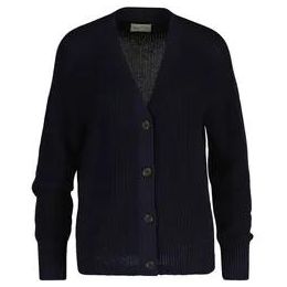 Cardigan Gant "RIBBED KNIT COTTON", Damen, Gr. S, evening blau, Strick, Obermaterial: 100% Baumwolle, unifarben, regular fit taillenbedeckt, V-Ausschnitt, eingesetzt gerader Abschluss, Strickjacken, Regular fit mit V-Ausschnitt