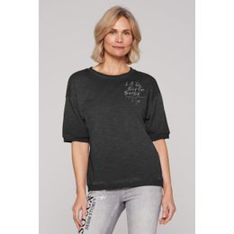SOCCX Damen Sweater, schwarz, Gr. L, bedruckt, Sweatware, Material: 100% Baumwolle, Sweatshirts, mit nach vorn gedrehten Seitenn&auml;hten