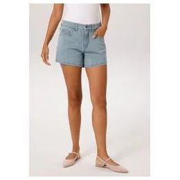 Shorts Aniston CASUAL, Damen, Gr. 46, N-Gr, blau (blau bleached), Denim/Jeans, Obermaterial: 81% Baumwolle, 17% Polyester, 2% Elasthan, Abriebeffekte, used, figurumspielend kurz, Hosen Shorts, in trendiger Used-Waschung - NEUE KOLLEKTION