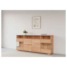 Sideboard OTTO HOME "VETRO Teilmassiv, Fronten Massivholz, Wohnzimmer, Stauraum,Griffmulde", wei&szlig;, neutral, B:199cm H:85cm T:40cm, Sideboards, Sideboard, B/T/H:199/40/85cm, 3 offene F&auml;cher, 6geschlossen F&auml;cher, Stauraum