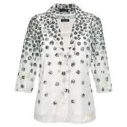 Klassische Bluse GOLDNER "Festtagsoutfit mit Spitzen-Details", Damen, Gr. 46, schwarz (cremewei&szlig;, schwarz, gemustert), Obermaterial: 100% Polyester PES., weit Tubular, Blusen, 2 in 1