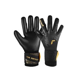 Torwarthandschuhe Reusch "Pure Contact Infinity Junior", Kinder, Gr. 6, gold (schwarz, goldfarben), 48% Elastodien, 45% Polyester, 7% Polyamid, mehrfarbig, Handschuhe, mit Hybrid Negative Cut