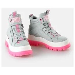 Schn&uuml;rboots Buffalo, Damen, Gr. 38, hellgrau, pink, Baumwolle, kontrastfarbene Details, Schuhe Schn&uuml;rboots, Freizeitschuh, High Top-Sneaker, mit Logoschriftz&uuml;gen