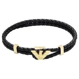 Lederarmband Emporio Armani "Schmuck Geschenk Edelstahl, Leder", gelbgoldfarben, schwarz, Armb&auml;nder, Herren, 21cm, Edelstahl Leder, Edelstahl, Leder, Lederarmband