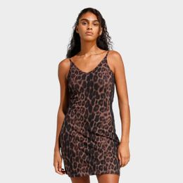 Shirtkleid adidas Sportswear "SEASONAL ESSENTIALS MIT LEOPARDENPRINT UND 3-STREIFEN", Damen, Gr. XS, N-Gr, multicolor, earth strata, Obermaterial: 90% Baumwolle, 10% Elasthan, Kleider Shirtkleid