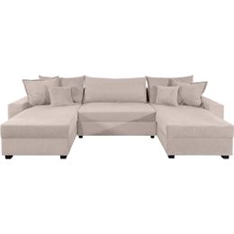 Wohnlandschaft OTTO HOME "Alexa", beige, B:313cm H:42cm T:161cm, 100%Polyester, Sofas, Wohnlandschaft, Wohnlandschaft,2 Ottomane,Bonnelfederkern,Schlaffunktion