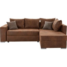 Ecksofa Collection AB "John L-Form", braun (mittelbraun), B:226cm H:85cm T:160cm, Microfaser PRIMABELLE (100% Polyester);Zierkissen: 100% Polyester;Luxus-Microfaser 1 (100% Polyester);Luxus-Microfaser 2 (100% Polyester), Sofas, Ecksofa, inklusive Bettfunktion und Bettkasten