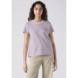 Levi's T-Shirt LEVI'S "PERFECT TEE", Damen, Gr. XS (34), coriander stripe fragrant lila, Single Jersey, Obermaterial: 100% Baumwolle, gestreift, figurbetont normal, Rundhals, Shirts T-Shirt, mit kleiner Logo-Stickerei