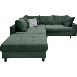 Ecksofa Collection AB "Toni L-Form, B: 215 cm", gr&uuml;n (flaschengr&uuml;n), B:215cm H:44cm T:184cm, 100%Polyester, Sofas, Ecksofa, mit Hocker & 2 Zierkissen, Federkern