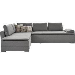 Ecksofa Home Affaire "Night & Day L-Form, B: 324 cm, mit Dauer-Schlaffunktion und Armlehne", grau (hellgrau), B:324cm H:95cm T:218cm, Struktur ( 100% Polyester);Luxus-Microfaser (100% Polyester), Sofas, Ecksofa, inkl. Bettfunktion & Bettkasten, Boxspringbett 180x200 cm