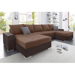 Wohnlandschaft Collection AB "Josy XXL U-Form, B: 333 cm, mit 2 Recamieren 77 & 97 cm", braun (braun, braun), B:333cm H:84cm T:161cm, Kunstleder SOFTLUX/100% Polyester, Sofas, Wohnlandschaft, mit Bettfunktion, Bettkasten & 2 Zierkissen, Federkern