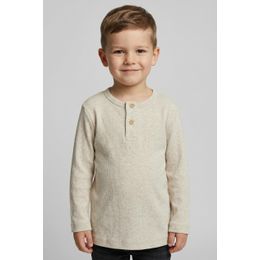Langarmshirt name it "NMMKAB LS TOP NOOS", Jungen, Gr. 110, beige (peyote melange), Feinripp, Obermaterial: 57% Baumwolle, 38% Modal, 5% Elasthan, meliert, unifarben, normal normal, Rundhals, abgesteppte Kante, Shirts Langarmshirt, Im Henley-Stil - mit kurzer Knopfleise, normal geschnitten