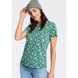 Kurzarmshirt Ragwear "MINTTA FLOWER O", Damen, Gr. S, gr&uuml;n, Jersey, Obermaterial: 50% Baumwolle, 50% Polyester, bedruckt, normal, Rundhals, Shirts, mit sommerlichem Print