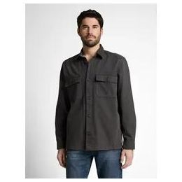 Langarmhemd Tom Tailor, Herren, Gr. XL, N-Gr, tarmac grau, Web, Obermaterial: 100% Baumwolle, unifarben, regular fit normal, ohne Ausschnitt, Manschette, Hemden, mit Brust Taschen