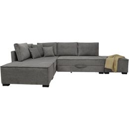 Ecksofa Home Affaire "Night & Day L-Form, Breite 316 cm mit Dauer-Schlaffunktion", grau, B:316cm T:215cm, 100% Polyester, Sofas, Ecksofa, inkl. Bettfunktion, Bettkasten und Keder, Boxspringbett 180x200 cm