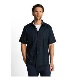 Kurzarmhemd Tom Tailor, Herren, Gr. XXL, N-Gr, schwarz (sky captain blau), Web, Obermaterial: 55% Leinen, 45% Baumwolle, unifarben, regular fit normal, gerader Abschluss, Hemden, mit Kent Kragen