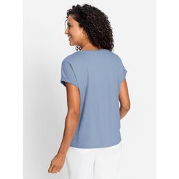 Inspirationen Damen Rundhalsshirt "Rundhals-Shirt", blau, Gr. 36, unifarben, 100% Baumwolle, Shirts