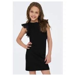 Jerseykleid KIDS Only "KOGDREA LIFE S/S DRESS JRS NOOS", M&auml;dchen, Gr. 110/116, N-Gr, schwarz, Feinripp, Obermaterial: 95% Baumwolle, 5% Elasthan, unifarben, regular fit mini, Rundhals, Fl&uuml;gel&auml;rmel Spitze, Kleider Jerseykleid