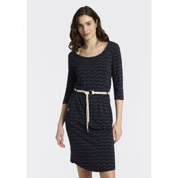 Jerseykleid Ragwear "LILITHA ZIG ZAG O", Damen, Gr. XS, N-Gr, navy, Jersey, Obermaterial: 50% Baumwolle, 50% Modal, gemustert, kniefrei, Rundhals, Kleider Jerseykleid, mit Taillen-Bindeg&uuml;rtel