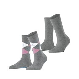 Socken Burlington "Everyday Argyle Mix 2er-Pack", Damen, Gr. 36-41, grau (light grau), Baumwollmischung, Argyle-Muster, normal, Socken Socken, aus weicher gek&auml;mmter Baumwolle atmungsaktiv