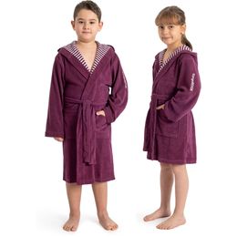 Kinderbademantel Kangaroos "Dalia, Ideal f&uuml;r Zuhause, Schwimmbad oder im Urlaub" Gr. 104, beere, L:61cm, Veloursfrottier, Hausm&auml;ntel, Kinderbademantel, Uni-Farben mit Streifen