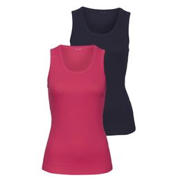 Tanktop Vivance "aus weichem Rippen-Jersey", Damen, Gr. 36/38, pink (pink, navy), Rippware, Obermaterial: 95% Baumwolle, 5% Elasthan, unifarben, Basic, figurbetont normal, Rundhals, Tops Tanktop, Topseller