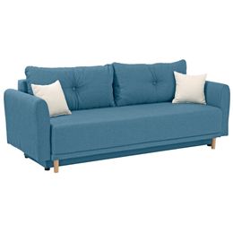 Schlafsofa Home Affaire "Scandic", blau, B:225cm H:93cm T:86cm, Zierkissen: 100% Polyester;Struktur ( 100% Polyester), Sofas, Schlafsofa, inkl. 2 Zierkissen und Bettkasten, Knopfheftung in R&uuml;ckenkissen