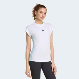 T-Shirt adidas Sportswear "ESSENTIALS 3-STREIFEN SINGLE JERSEY", Damen, Gr. XXL, wei&szlig;, icey blau, Obermaterial: 100% Baumwolle, normal, Rundhals, Shirts T-Shirt