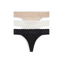Tanga, Damen, Gr. M (38), 3 Stk., ivory, misty blush, schwarz, Webqualit&auml;t, Obermaterial: 95% Baumwolle, 5% Elasthan, Tommy Hilfiger Underwear, unifarben, k&ouml;rpernah, Unterhosen Tanga, K&ouml;rpernahe Passform mit elastischem Spitzenbund