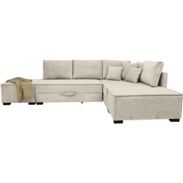 Ecksofa Home Affaire "Night & Day L-Form, Breite 316 cm mit Dauer-Schlaffunktion", beige, B:316cm T:215cm, 100% Polyester, Sofas, Ecksofa, inkl. Bettfunktion, Bettkasten und Keder, Boxspringbett 180x200 cm