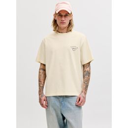 Jack & Jones T-Shirt JACK & JONES "JORMONTAUK PHOTO BACK TEE SS CN", Herren, Gr. L, antique wei&szlig;, Jersey, Obermaterial: 100% Baumwolle, unifarben, relaxed fit normal, Rundhals, Shirts T-Shirt