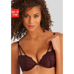 Lascana Damen Push-up-BH, Gr. 90, rot, Microtouch, Obermaterial: 60% Polyamid, 35% Polyester, 5% Elasthan, BHs, mit extravagantem Glitzeraccessoire,