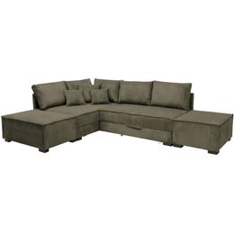 Ecksofa Home Affaire "Night & Day L-Form, Breite 316 cm mit Dauer-Schlaffunktion", olive, B:316cm T:215cm, 100% Polyester, Sofas, Ecksofa, inkl. Bettfunktion, Bettkasten und Keder, Boxspringbett 180x200 cm