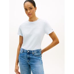 Kurzarmshirt Tommy Hilfiger "REG CORP LOGO C-NK SS", Damen, Gr. L (42/44), keepsake blau, Jersey, Obermaterial: 100% Baumwolle, unifarben, normal h&uuml;ftlang, Rundhals, eingesetzt abgesteppte Kante, Shirts, Baumwolle
