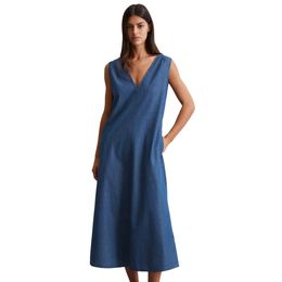 Marc O'Polo Jeanskleid MARC O'POLO "mit TENCEL&trade; Lyocell", Damen, Gr. 32, Normalgr&ouml;&szlig;en, blau (medium blau), Obermaterial: 82% Baumwolle, 18% Lyocell, unifarben, wadenlang, V-Ausschnitt, Kleider