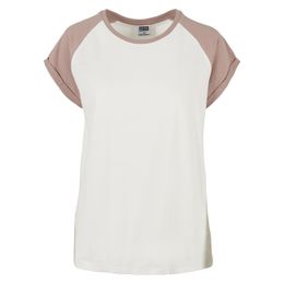 Kurzarmshirt Urban Classics "Urban Classics Damen Ladies Contrast Raglan Tee", Damen, Gr. S, wei&szlig; (sandwei&szlig;, duskrose), 60% Baumwolle, 40% Polyester, mehrfarbig, normal, Rundhals, Shirts