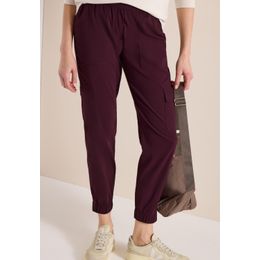 Cargohose Cecil, Damen, Gr. L, L&auml;nge 28, grape rot, Web, 66% Baumwolle, 30% Polyester, 4% Elasthan, unifarben, loose fit kn&ouml;chelfrei, Hosen Cargohose, im Loose Fit